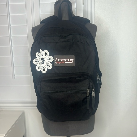 Jansport | Bags | Jansport Trans Black Backpack With Cream Lace Flower ...
